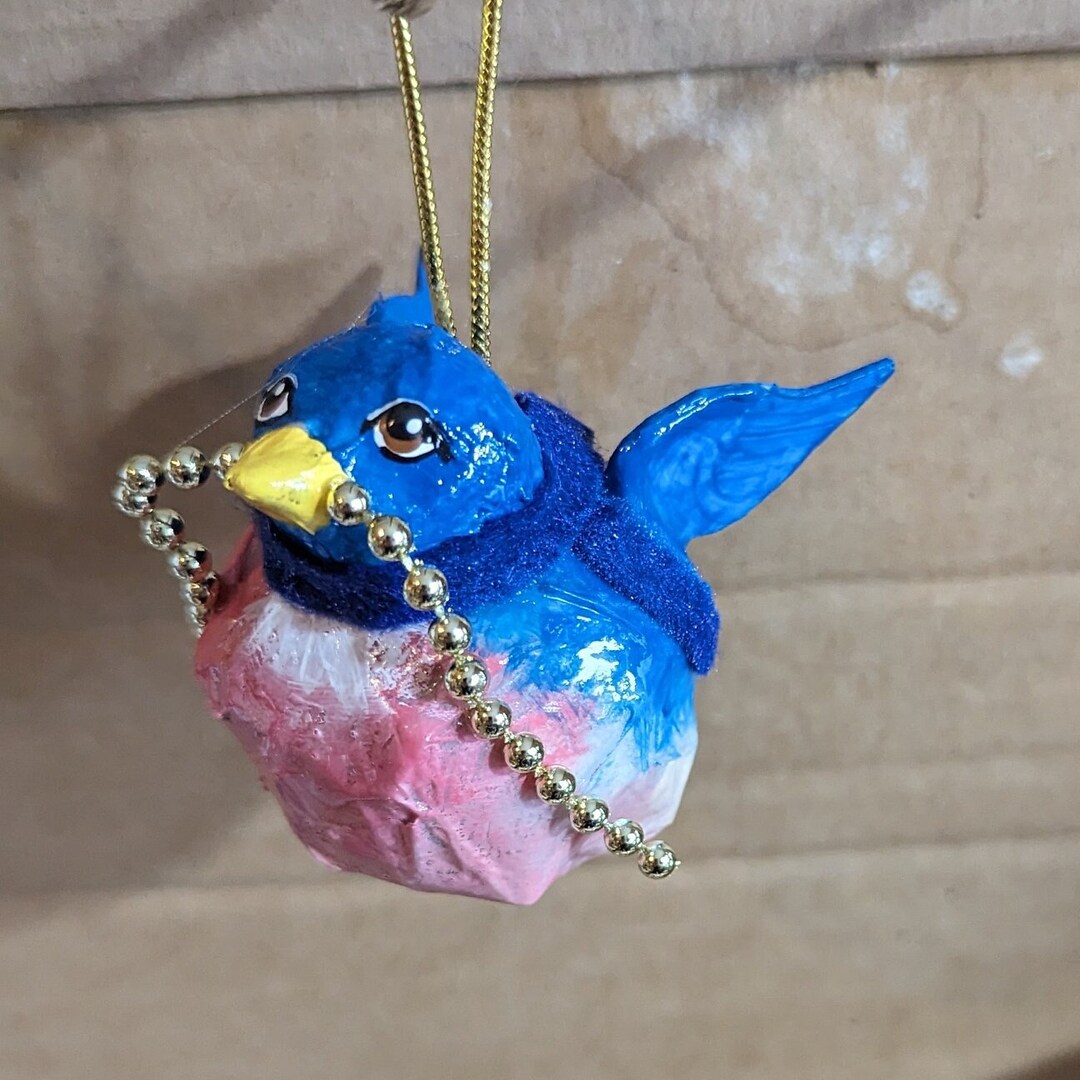 Flying Papermache Bluebird Ornament With Nesting Material. Homemade and ...