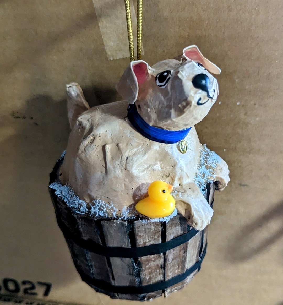 Handmade Paper Mache Dog Ornament, Yellow Lab in a Wash Tub - Etsy