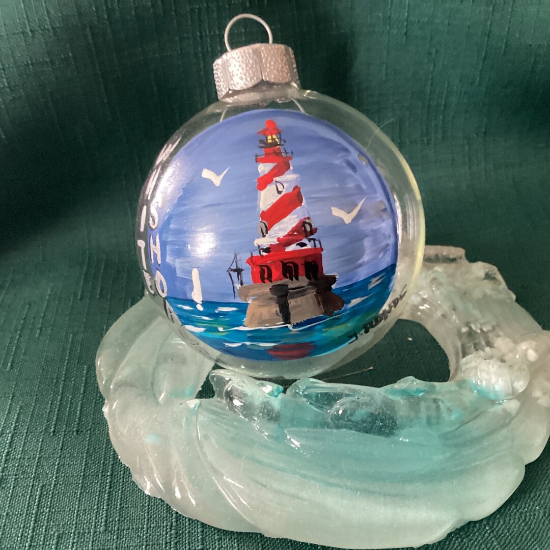 White Shoals Lighthouse Glass Bulb Ornament Hand Painted. 2 Sizes ...