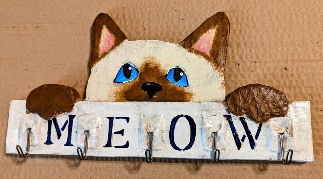 Paper Mache Siamese Kitty Key Holder - Etsy
