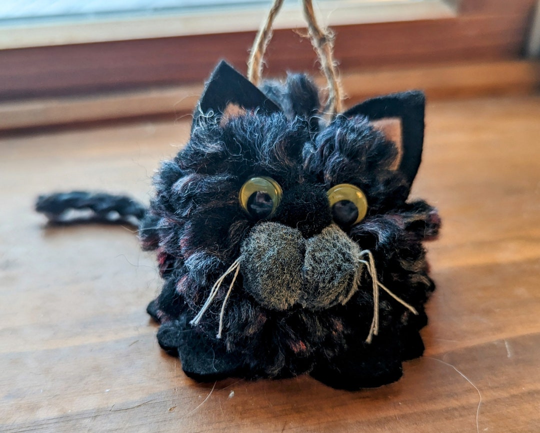 Black Puff Kitty Ornament With Gold Eyes - Etsy
