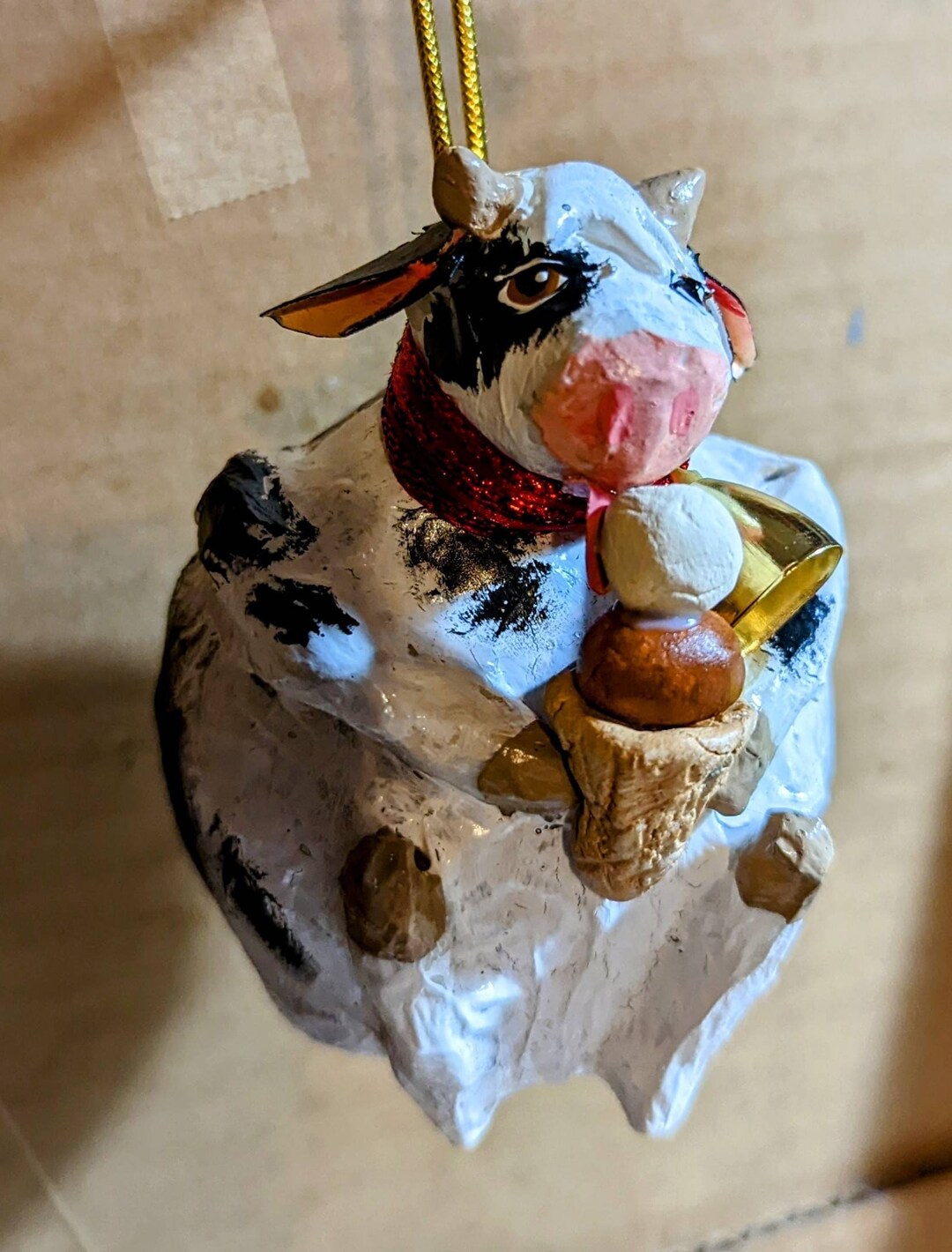 Handmade Paper Mache Cow, Seated With Ice Cream Cone - Etsy
