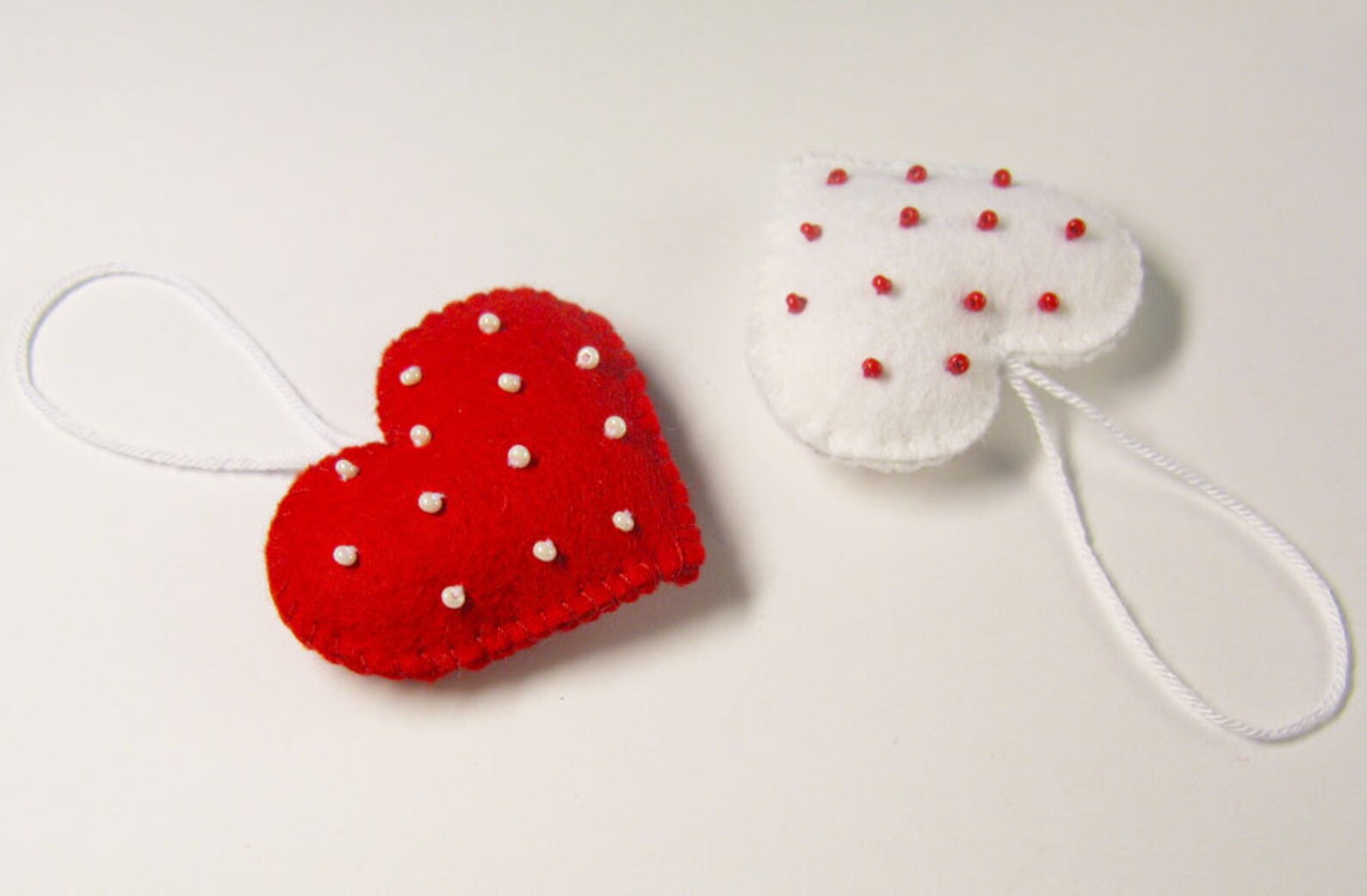 Felt Heart Decor Pattern Polka Dot Red White Ornaments DIY - Etsy