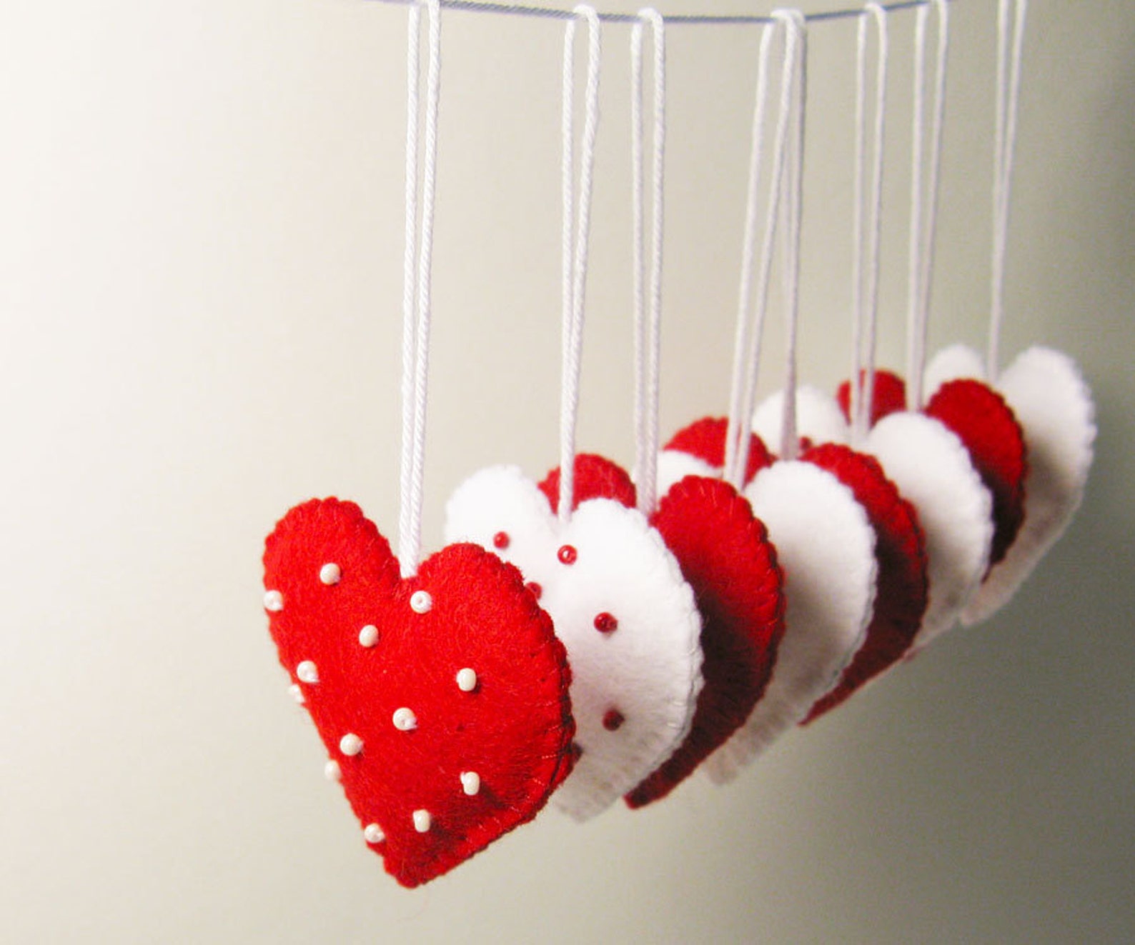 Felt Heart Decor Pattern Polka Dot Red White Ornaments DIY - Etsy