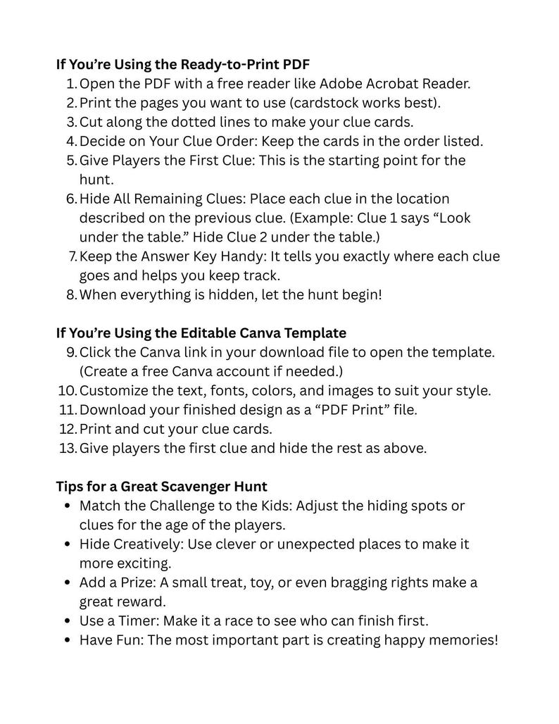 Kids Scavenger Hunt Printable Pack: 5 Fun Hunts + Editable Clues ...