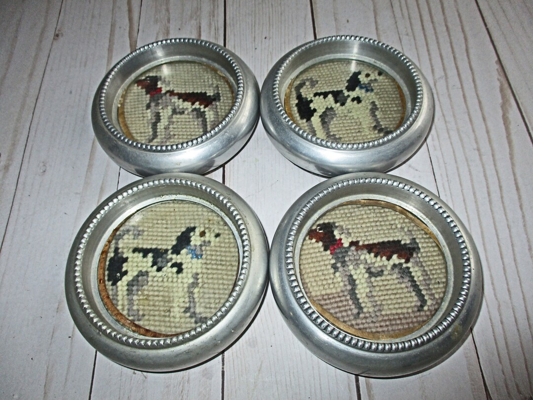 Cross Stitch Coasters, Silver Coasters, Cross Stitch, Dog Images, Four ...