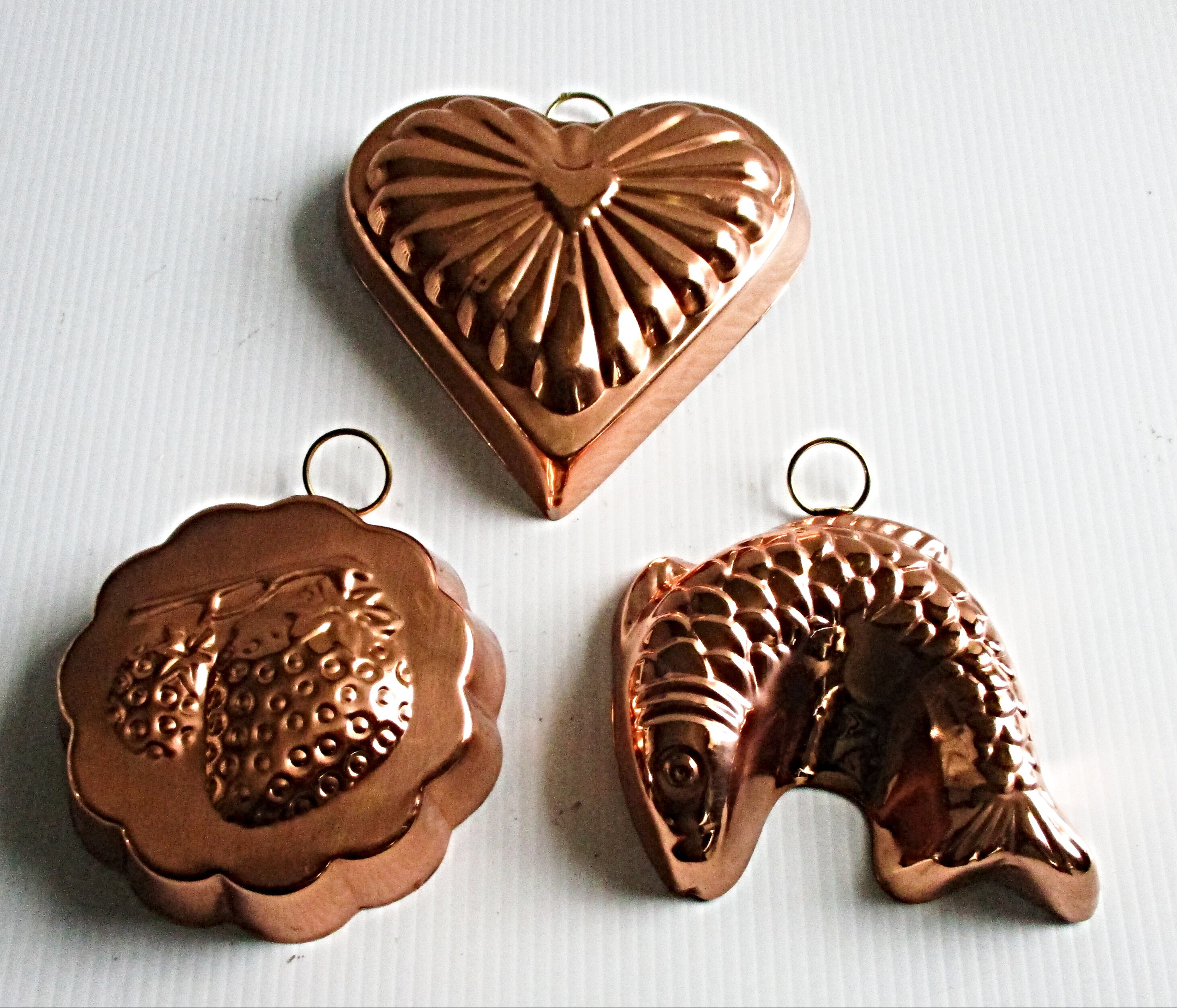 Vintage Three Copper Cooking Molds, Kitchen Decor, Wall Decor, Cooking ...