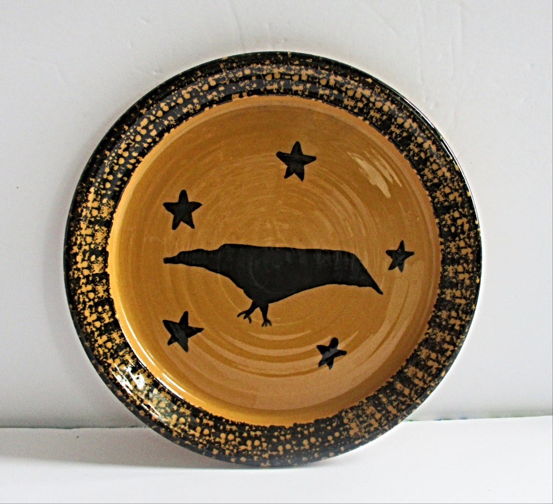 Primitive Glazed Pottery With Crow and Stars Design, Ohio Pottery ...