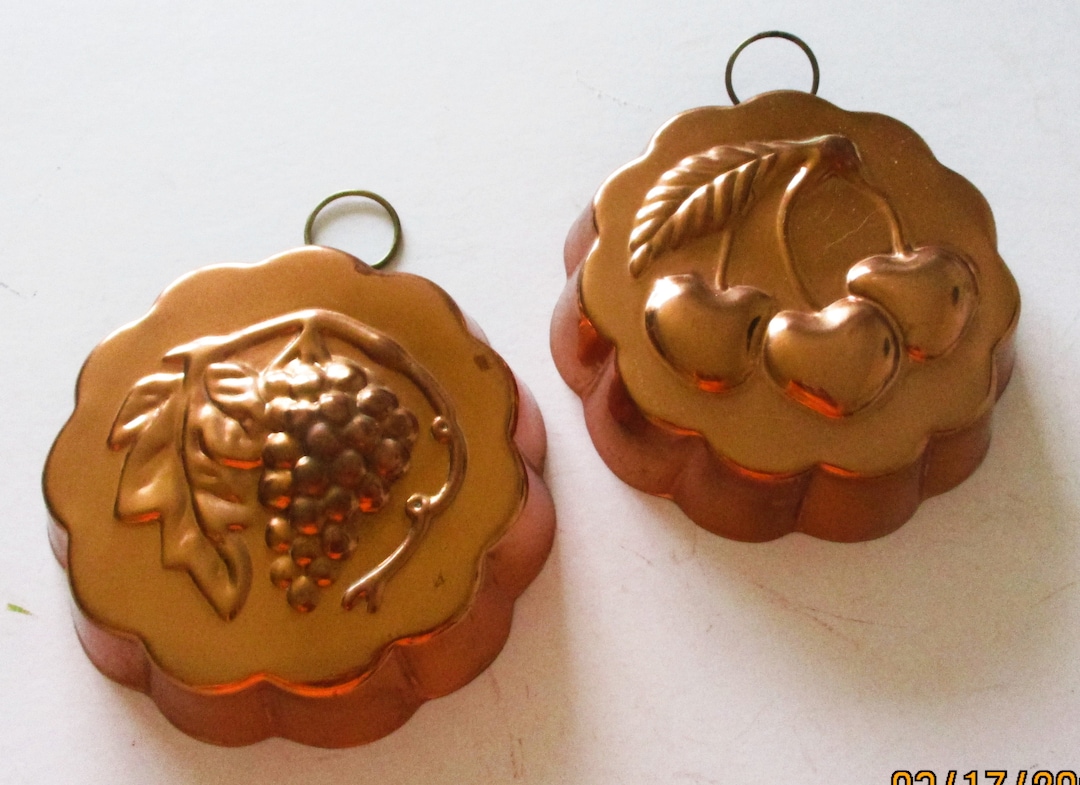 Pair of Vintage Copper Molds, Cheeries and Grapes Design, Cooking Molds ...