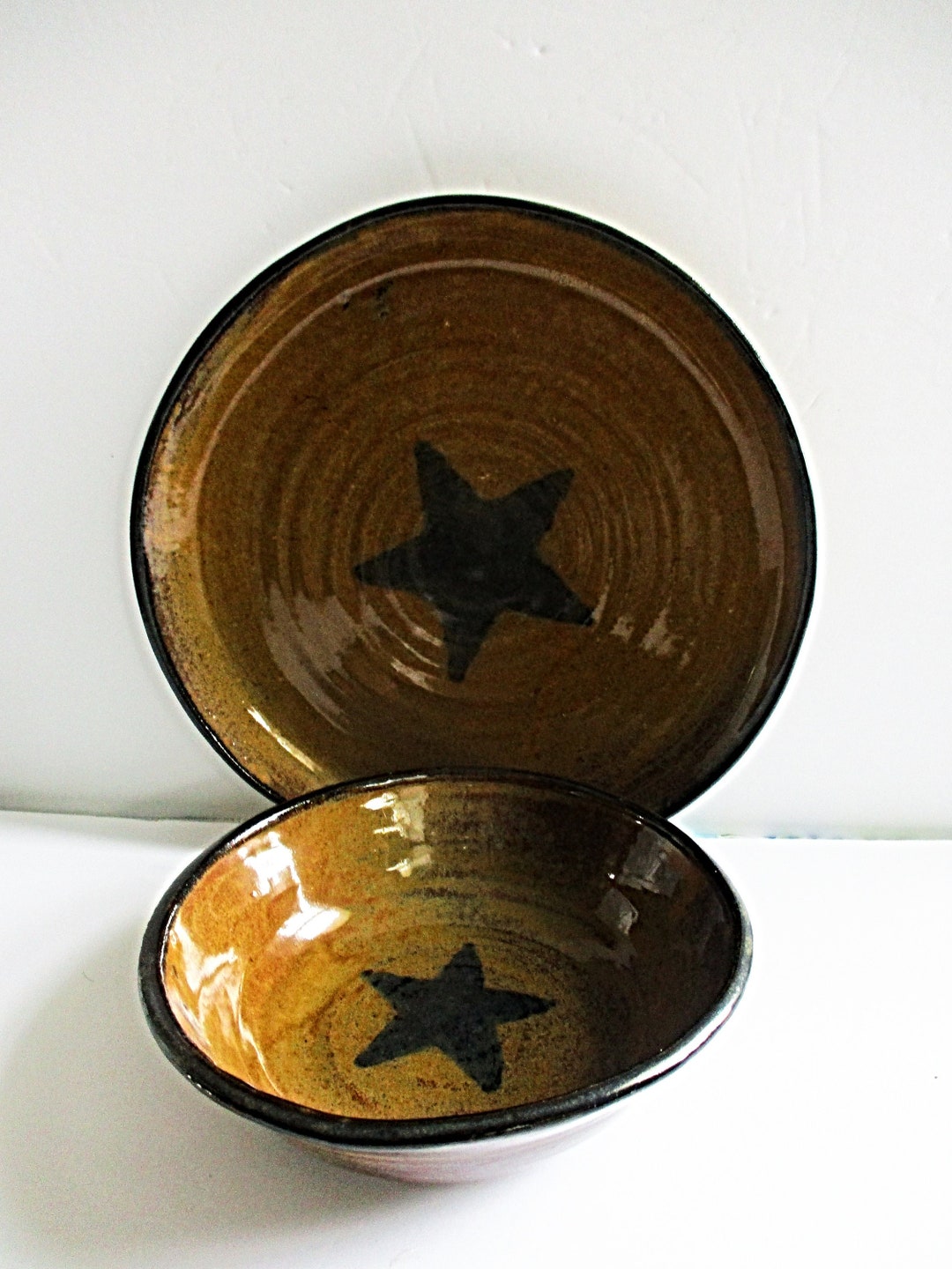 90s Glazed Ohio Pottery, Marked, Made in USA, Primitive Pottery, Star ...