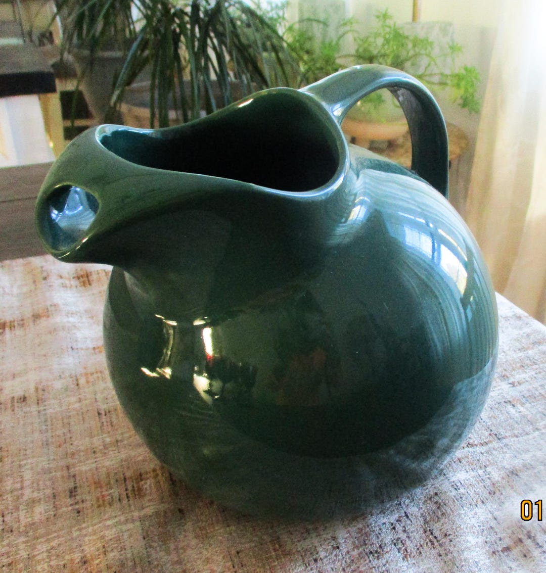 Hull Mid-century Blue Green Drip Water Ball Pitcher With Ice Lip ...