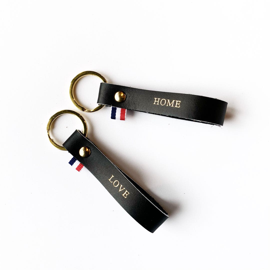 Customizable Black Leather Keychain, Single-sided Engraving, Unique ...