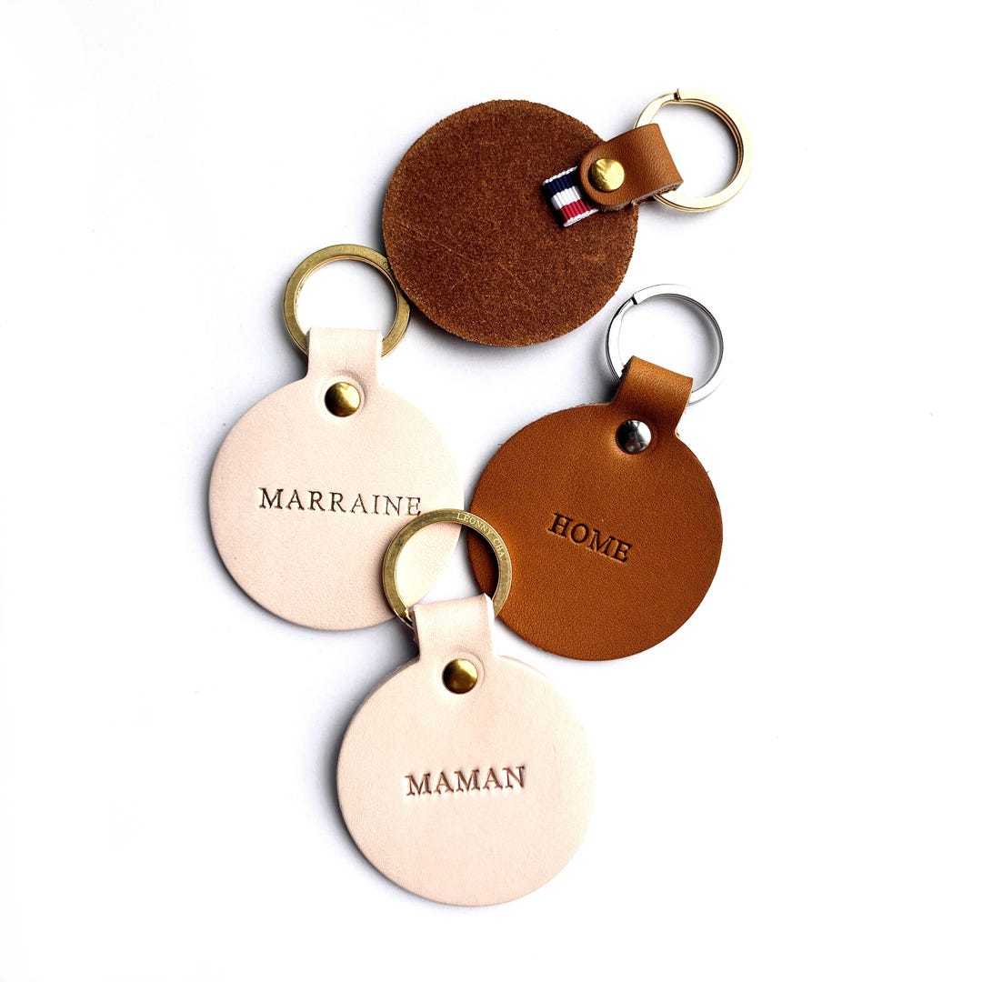 Round Leather Keychain - Handmade Leather Key Ring With Personalization ...