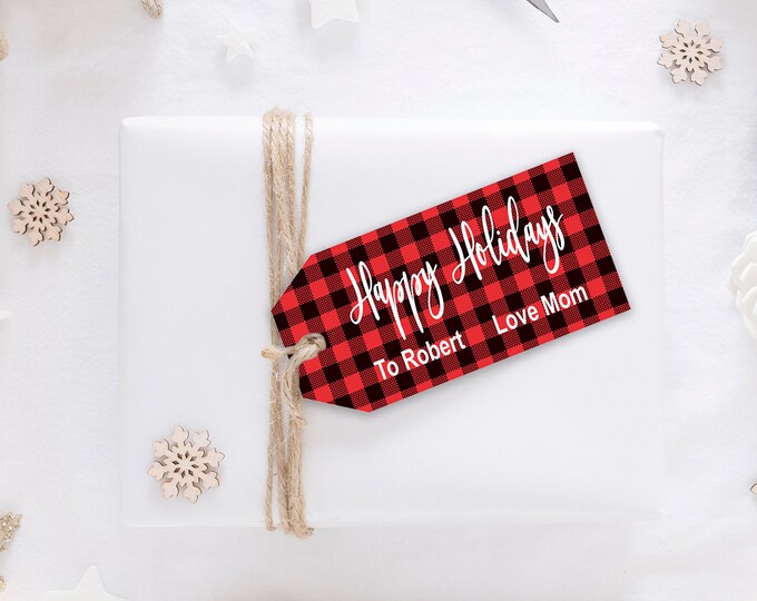 Printable Christmas Gift Tags, Buffalo Plaid Gift Tags, Farmhouse ...