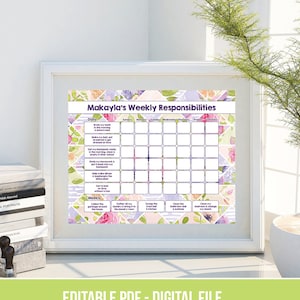 Printable Teen Chore Chart, Editable Chore Chart for Teens, Floral ...