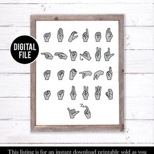 Grey Sign Language Alphabet Wall Decor ABC Signs Playroom Decor 16x20 ...