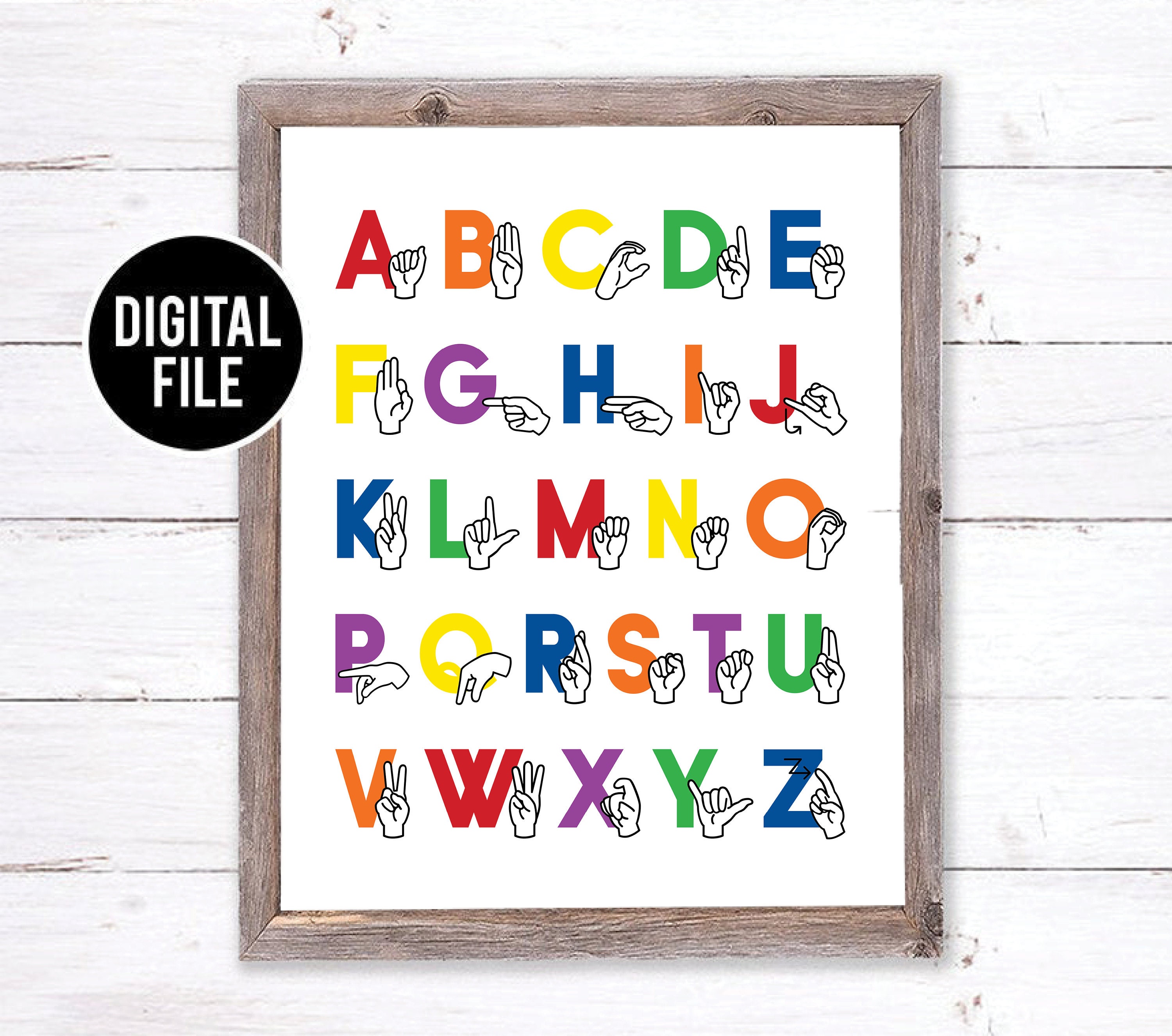 Printable Art ASL Rainbow Sign Language Alphabet ABC Nursery | Etsy