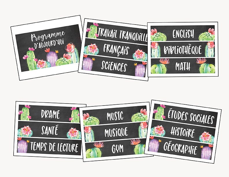 FRENCH Classroom Schedule PRINTABLE , Cactus Themed Classroom, Visual ...