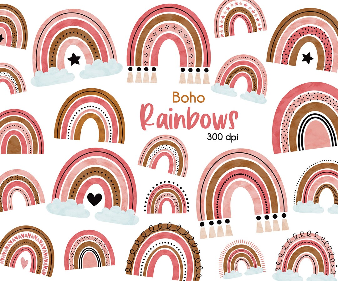 Boho Rainbow, Boho Rainbow Clipart, Cute Boho Rainbow Png, Hand Drawn ...
