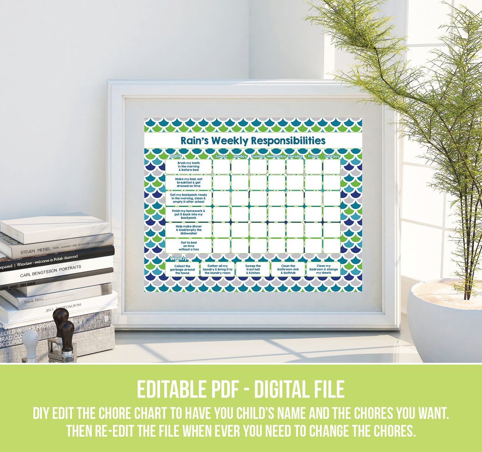 Printable Mermaid Chore Chart Editable Chore Chart for Kids - Etsy