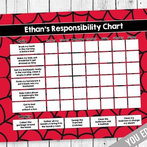 Superhero Chore Chart for Kids Reward Chart Responsibility - Etsy