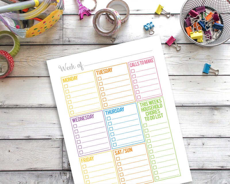 Weekly Calendar Printable Household Binder Printable Family | Etsy