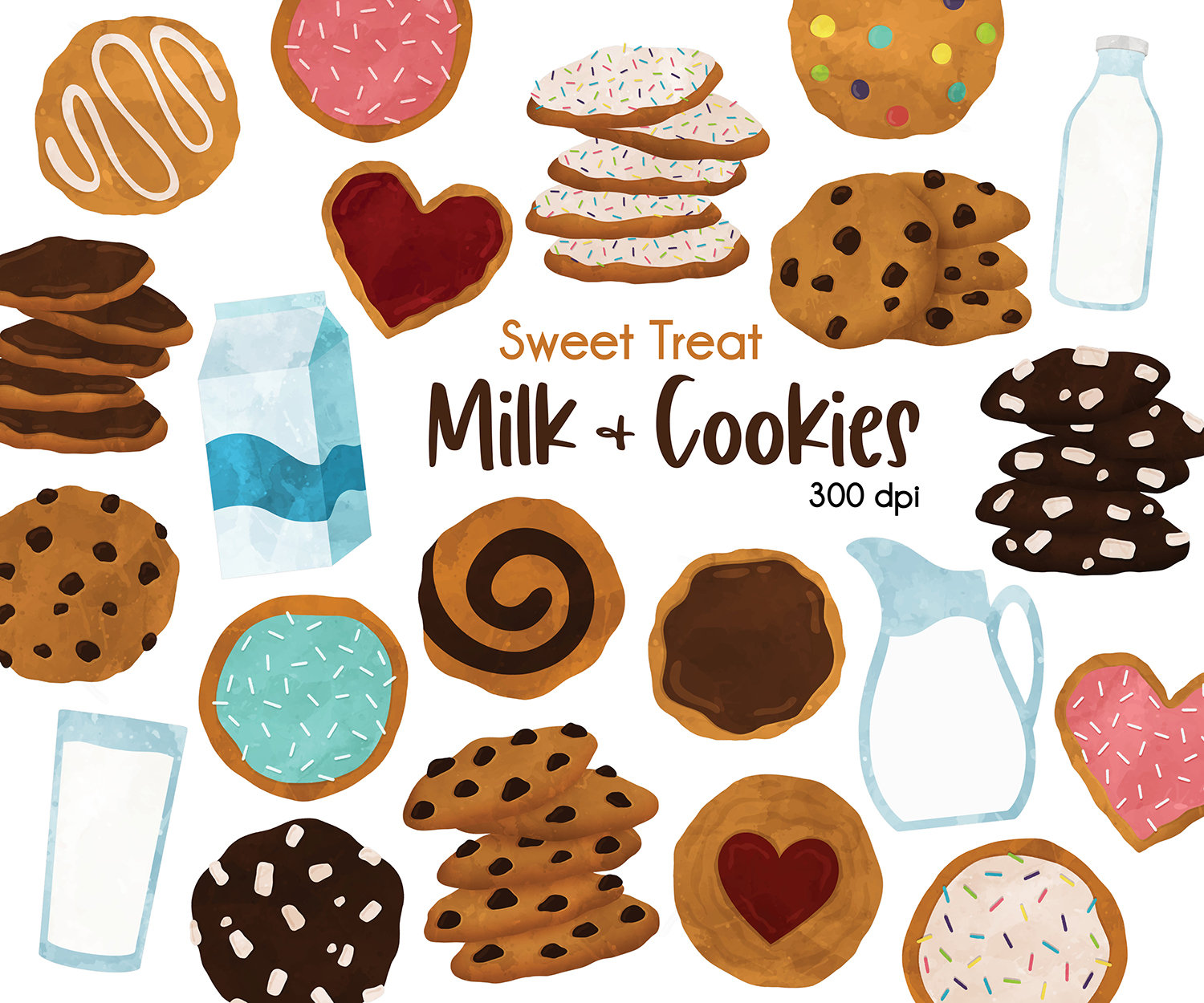 Cookie Clipart Bundle Milk and Cookies Chocolate Chip Cookie - Etsy
