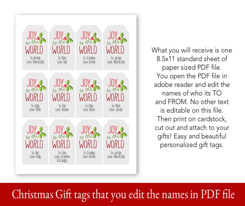 EDITABLE Christmas Gift Tags Printables Christmas Gift Tags | Etsy