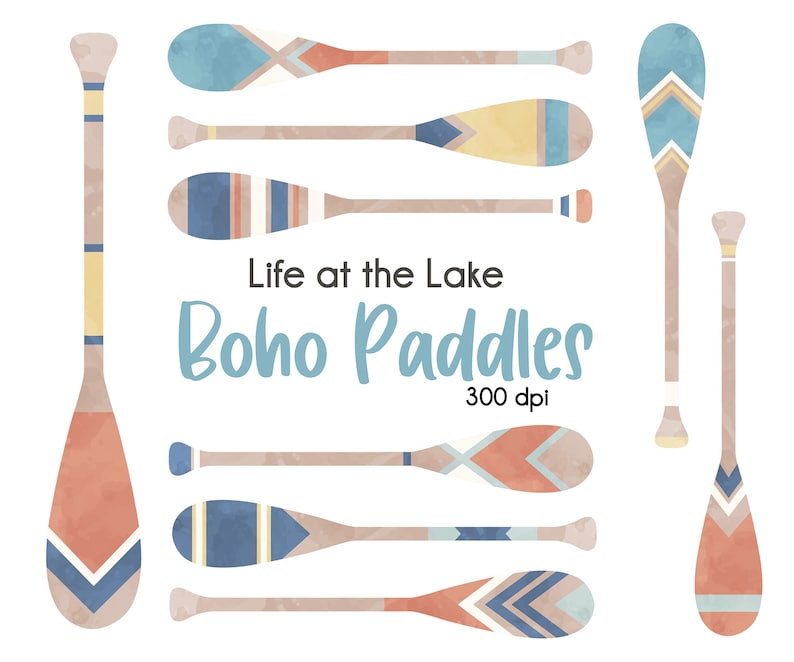 Boho Paddles Clipart Set, Lake Life Paddles Clipart Bundle, Cottage ...