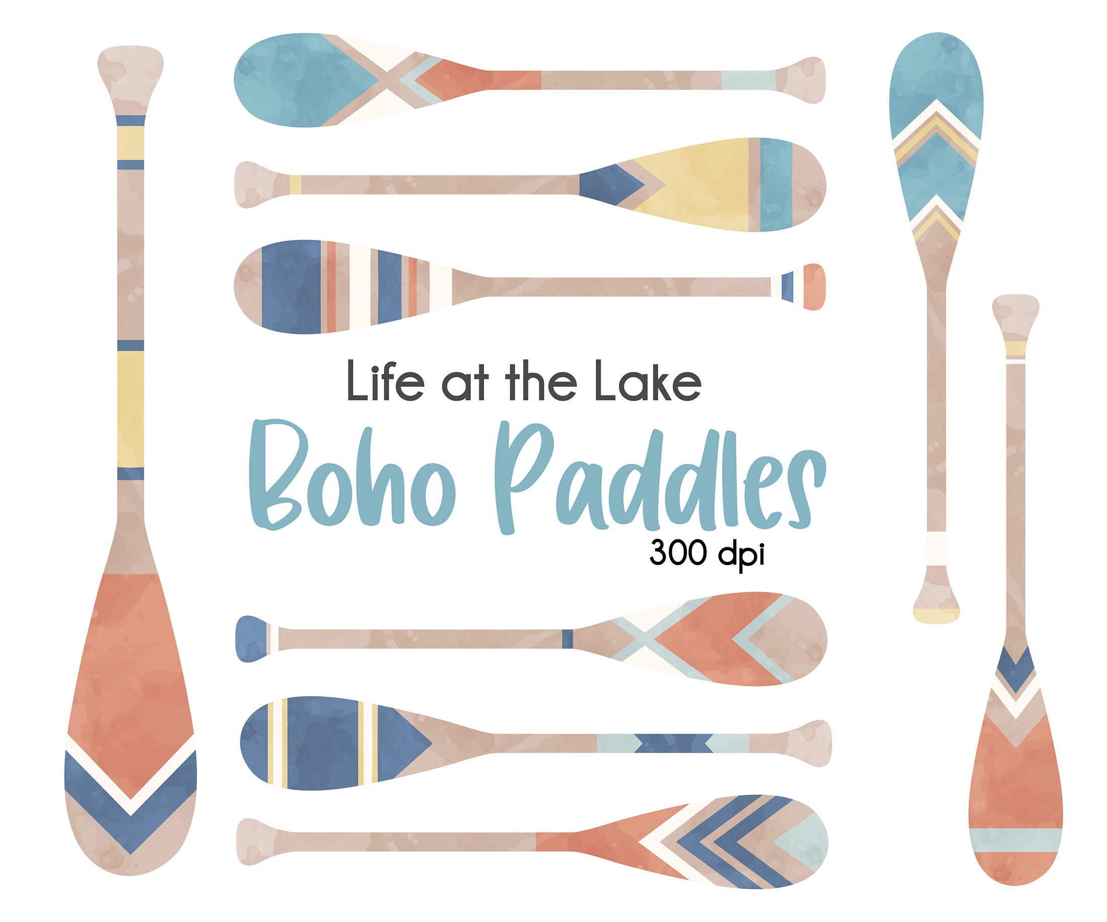 Boho Paddles Clipart Set, Lake Life Paddles Clipart Bundle, Cottage ...