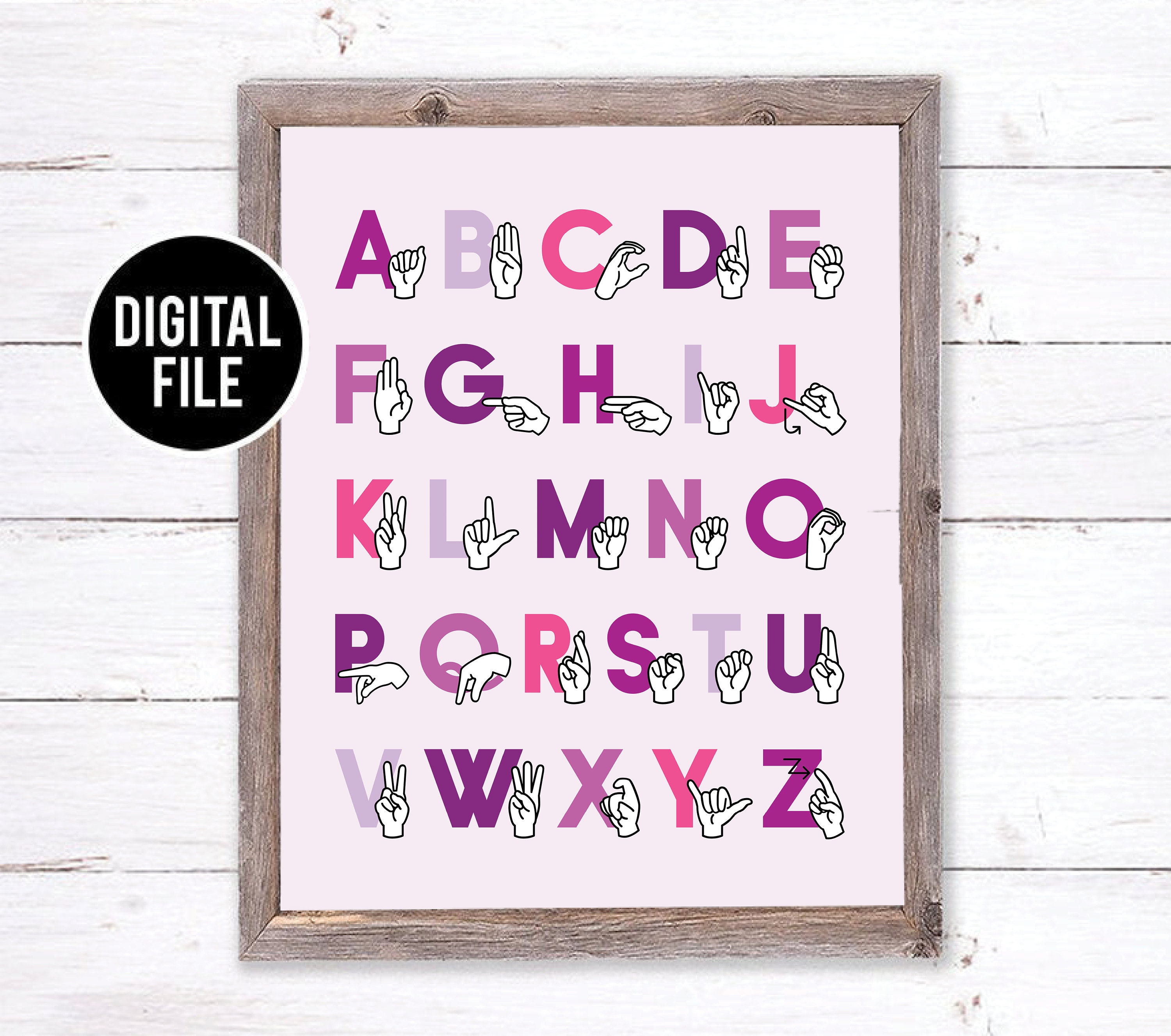 Sign Language Alphabet Art ABC ASL Girl Printable Nursery | Etsy