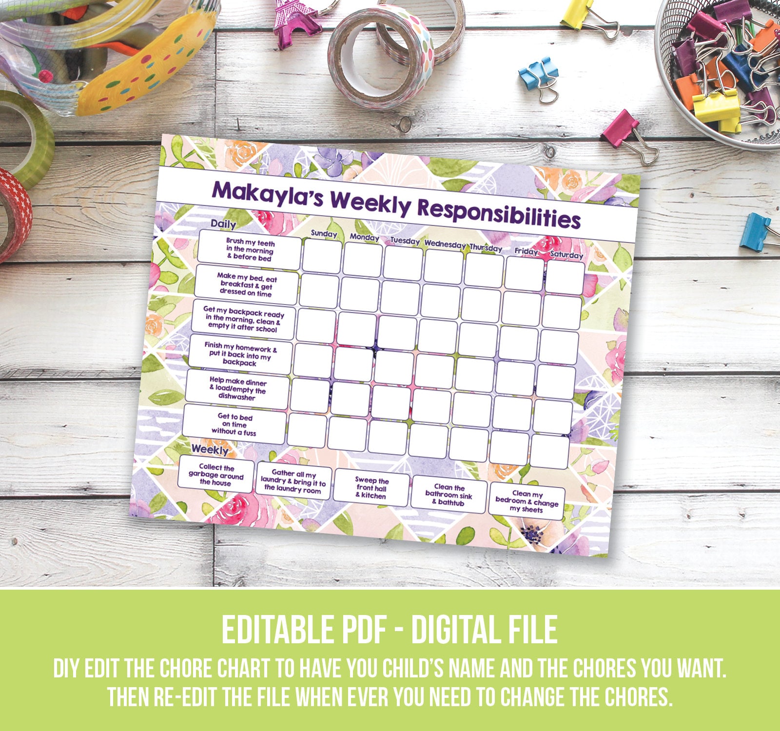 Printable Teen Chore Chart Editable Chore Chart for Teens | Etsy