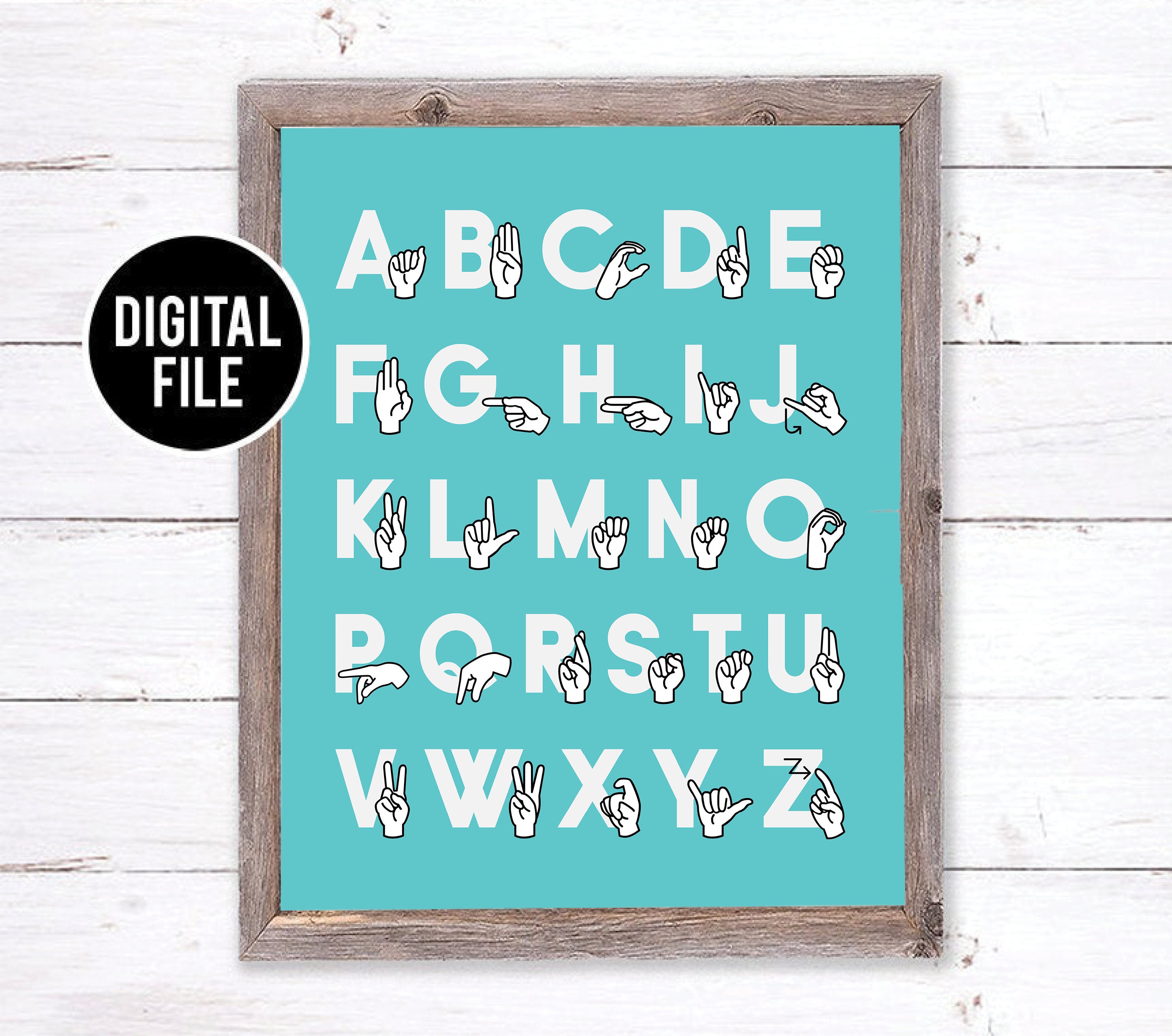 ASL Deaf Awareness Alphabet Printable Art Wall Decor Sign | Etsy