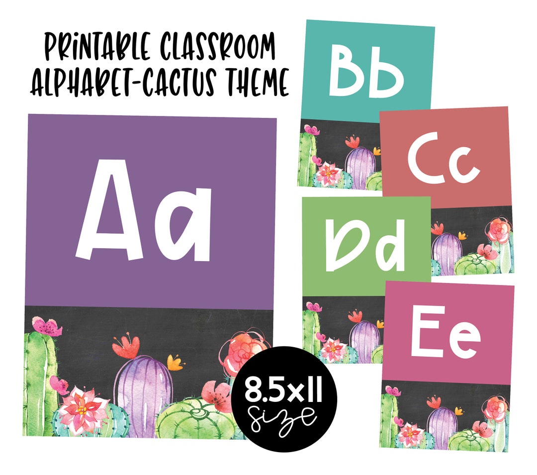 CACTUS Alphabet Posters PRINTABLE | Chalkboard Rainbow Cactus Classroom ...