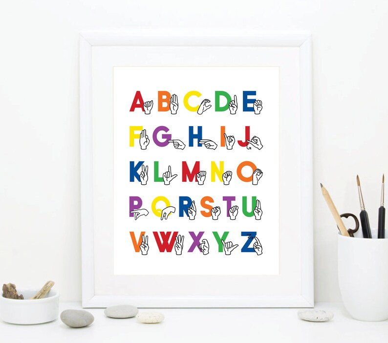 Printable Art ASL Rainbow Sign Language Alphabet - ABC Nursery Art ...