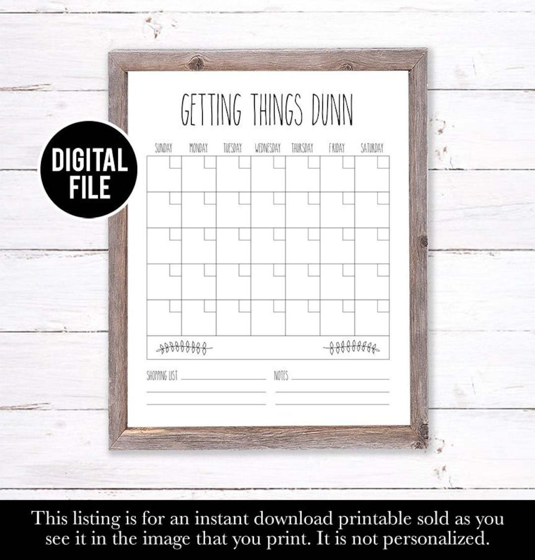 Family Calendar, Farm House Decor, Dry Erase Calendar Printable, Eco ...
