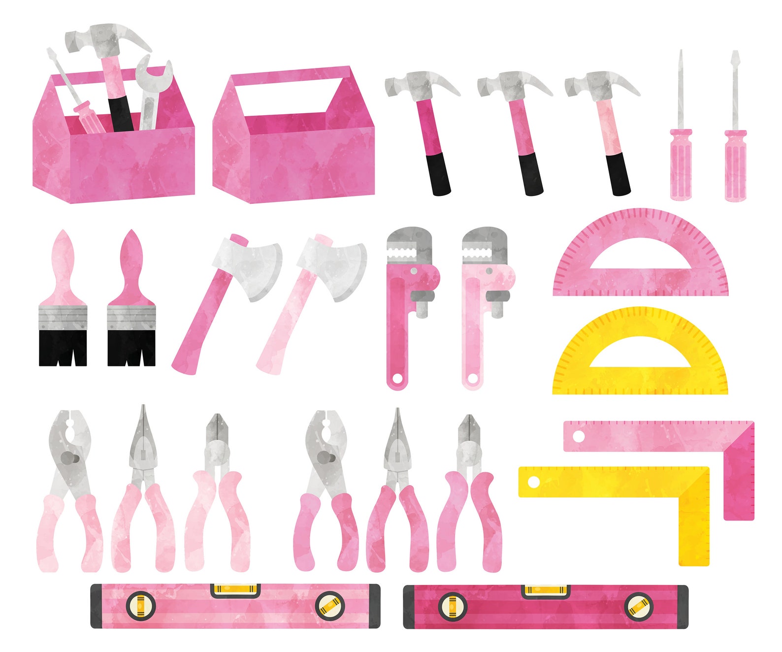Pink Hand Tools Clipart Bundle, Mom's Tool Box Clipart, Pink Hammer ...
