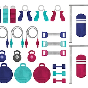 Fitness Clipart Bundle, Exercise Clip Art, Gym Equipment Clipart ...