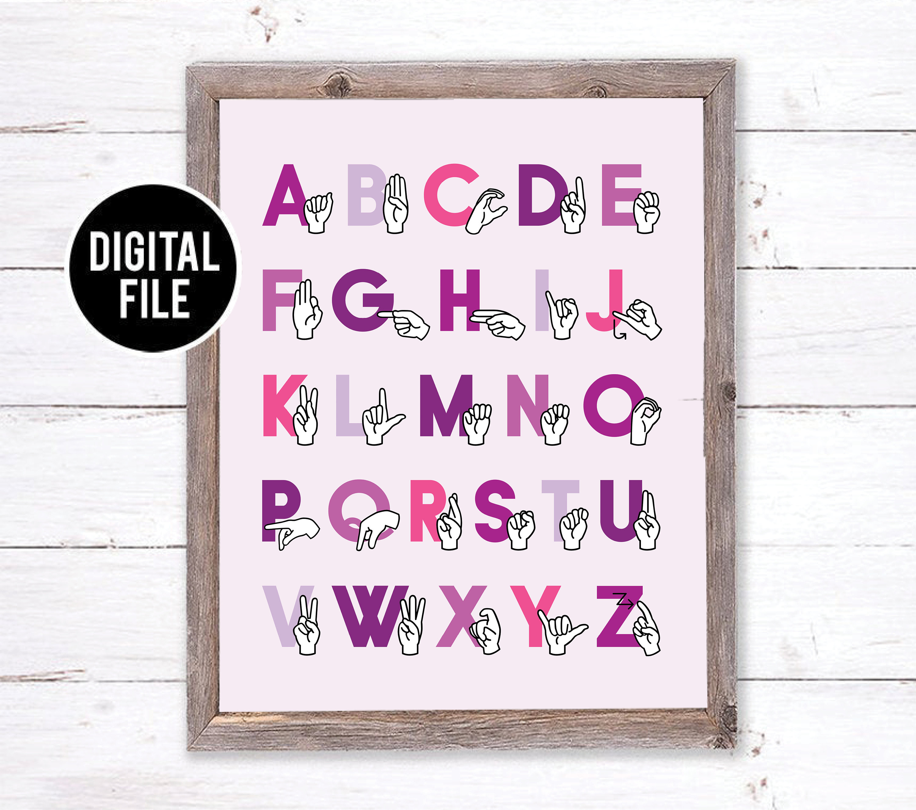 Sign Language Alphabet Art ABC ASL Girl Printable Nursery | Etsy