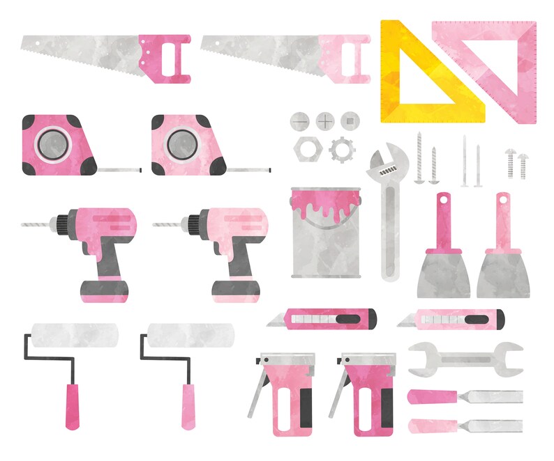 Pink Hand Tools Clipart Bundle, Mom's Tool Box Clipart, Pink Hammer ...