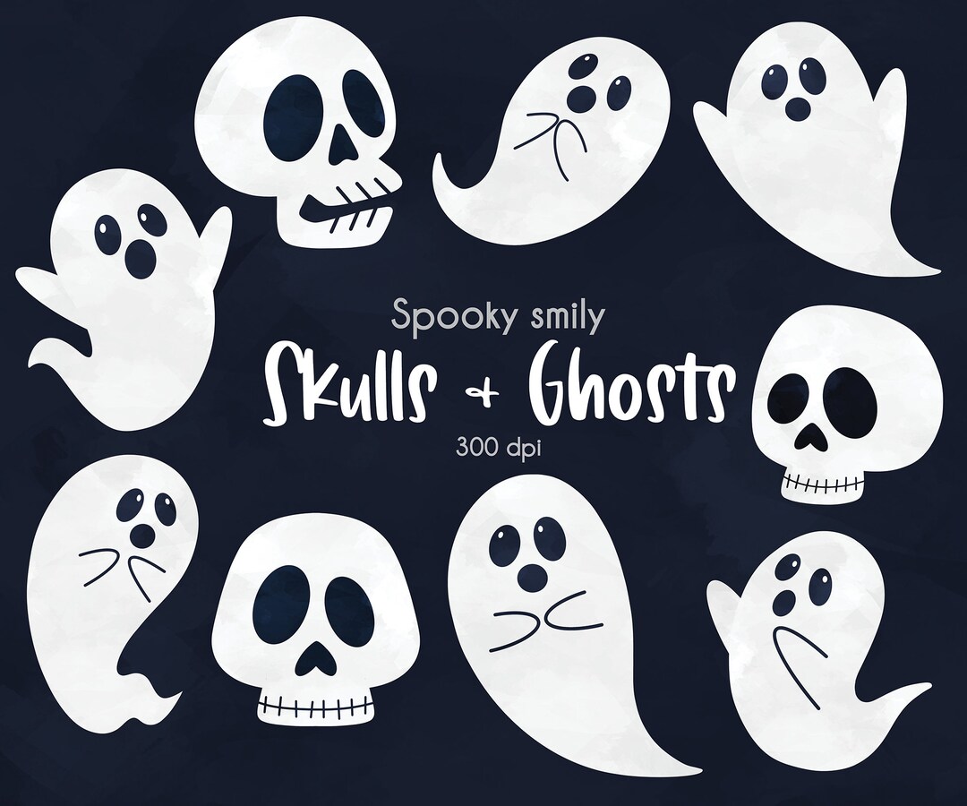 Spooky Halloween Skulls & Ghost Clipart - Etsy