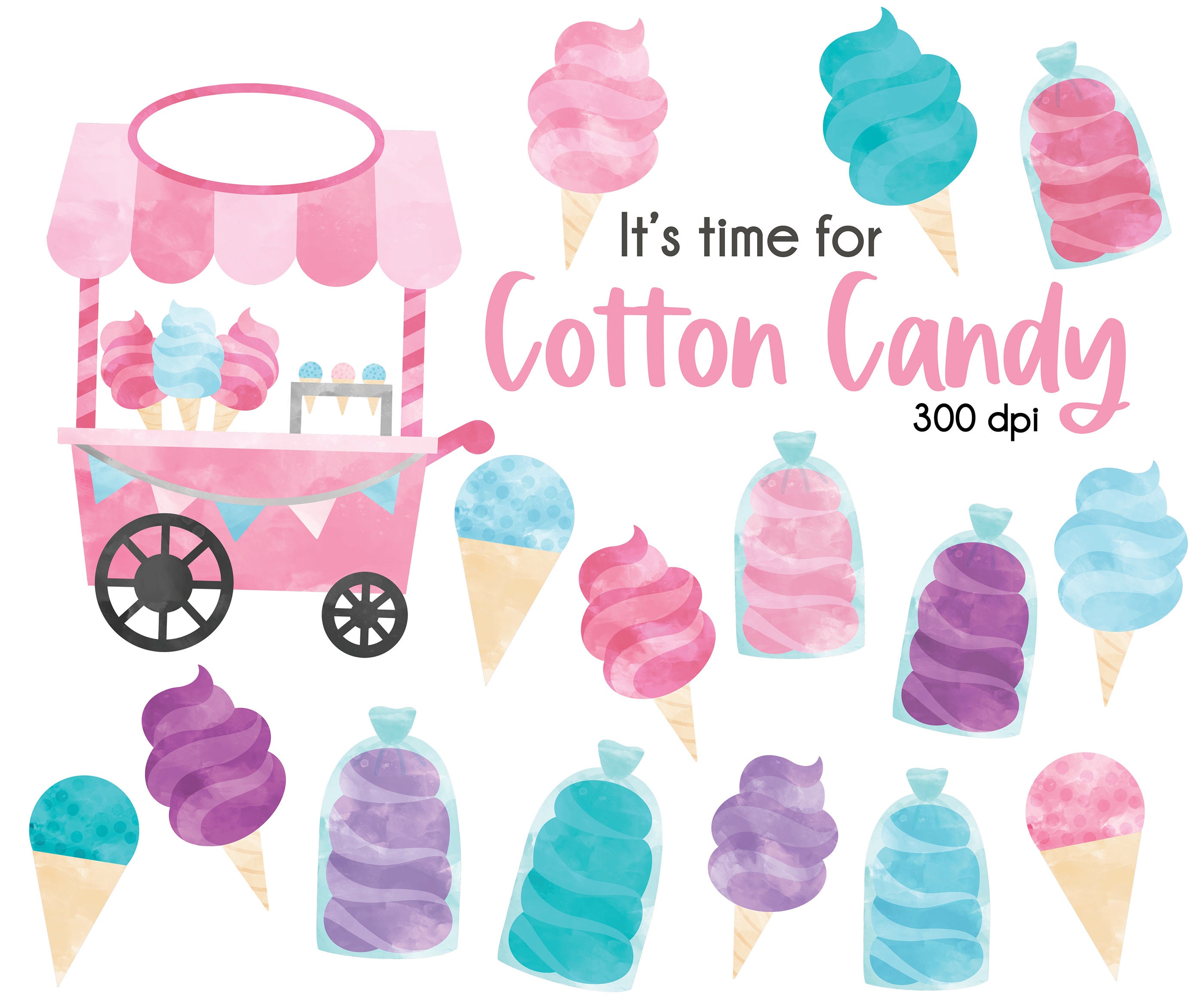 Cotton Candy Clipart Bundle, Snow Cone Clip Art, Cotton Candy Cart - Etsy