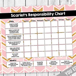 Pink and Gold Printable Chore Chart - Encourage Responsibility ...