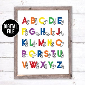 Printable Art ASL Rainbow Sign Language Alphabet ABC Nursery | Etsy