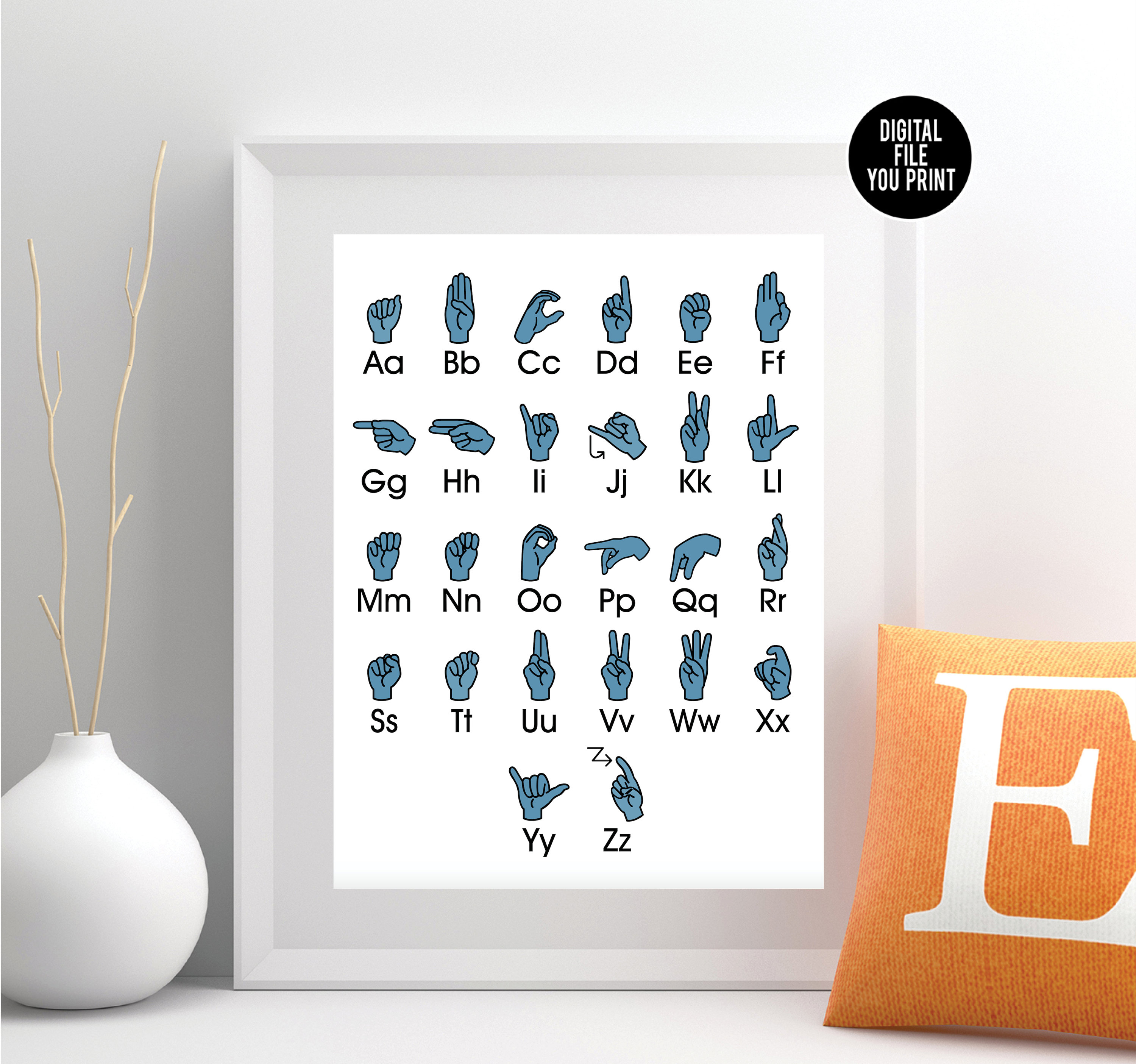 Blue Sign Language Alphabet Art 16x20 ASL Art Alphabet | Etsy