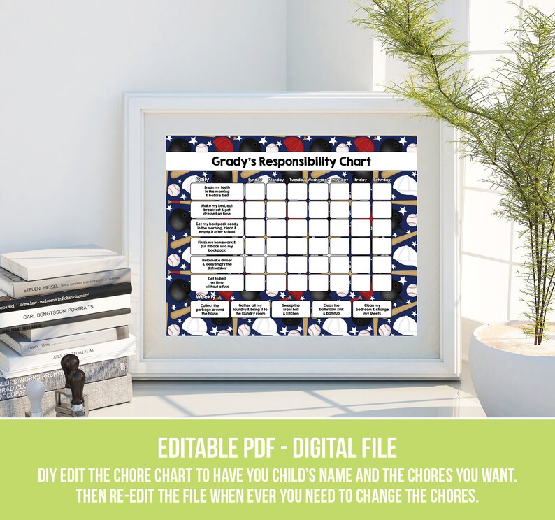 Baseball Chore Chart for Kids Teen Responsibility Chart | Etsy