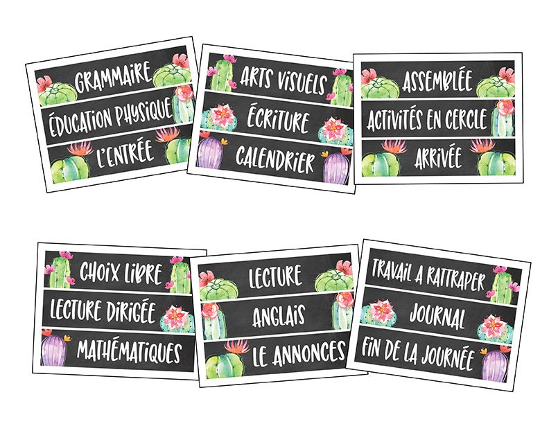FRENCH Classroom Schedule PRINTABLE , Cactus Themed Classroom, Visual ...