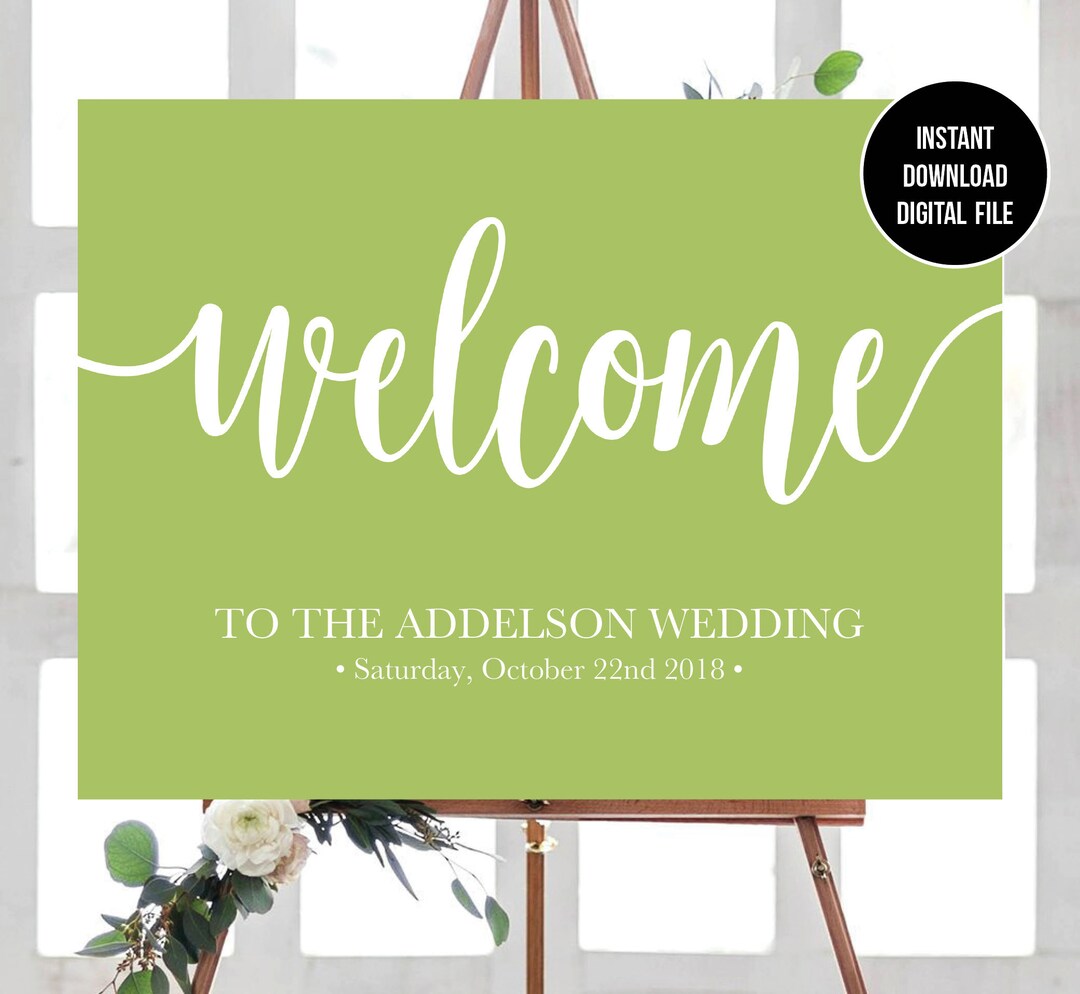 Lime Green Welcome to Our Wedding Sign, Welcome Editable Sign, Bridal ...