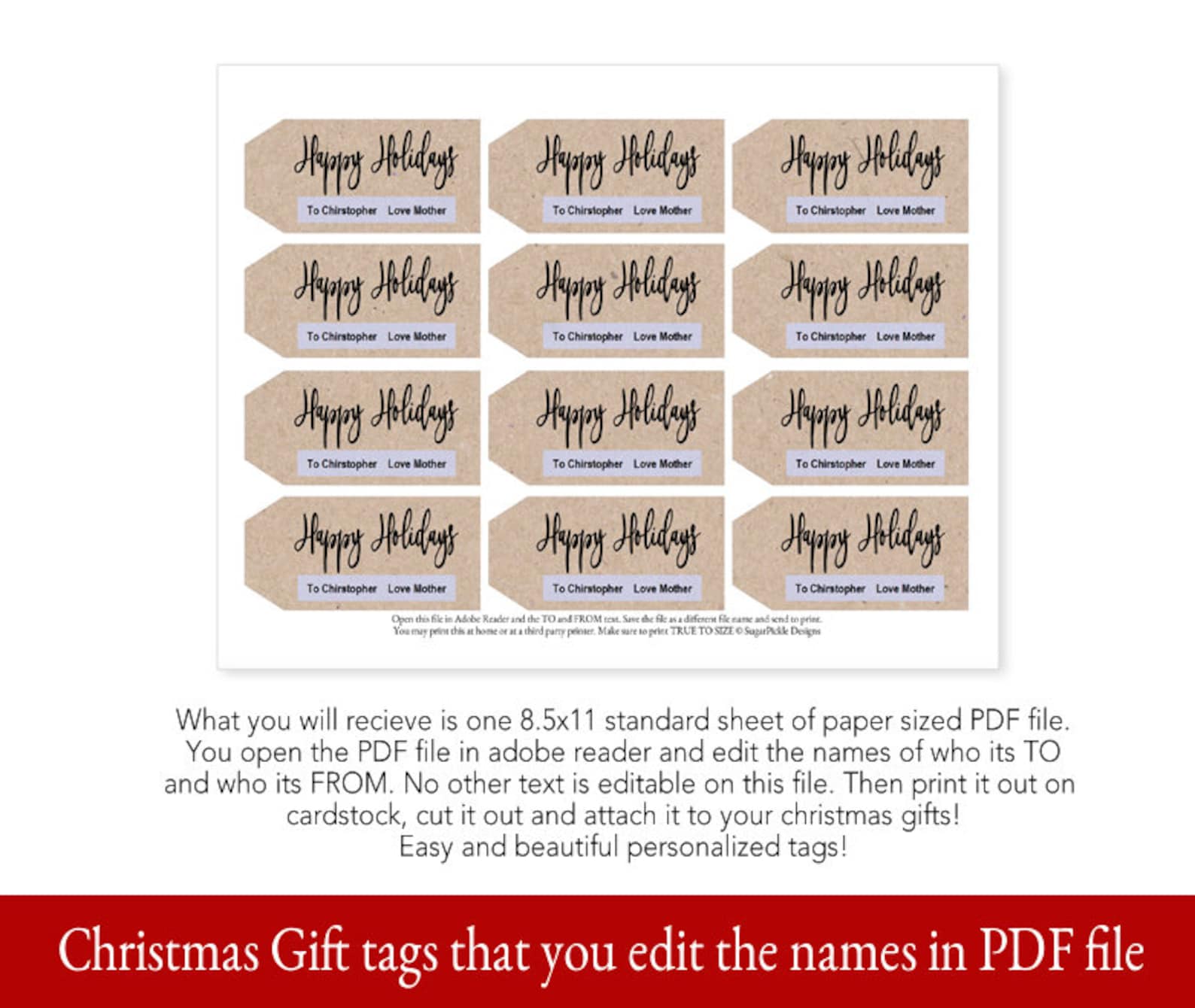 Kraft Paper Christmas Printable Gift Tags Printable Christmas - Etsy
