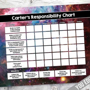 Space Chore Chart for Boys, Reward Chart, Responsibility Chart, Weekly ...